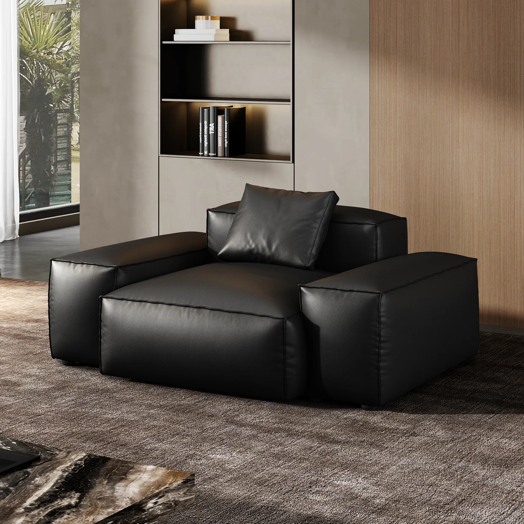 Cube Modular Black Genuine Leather Armchair – Soka CA